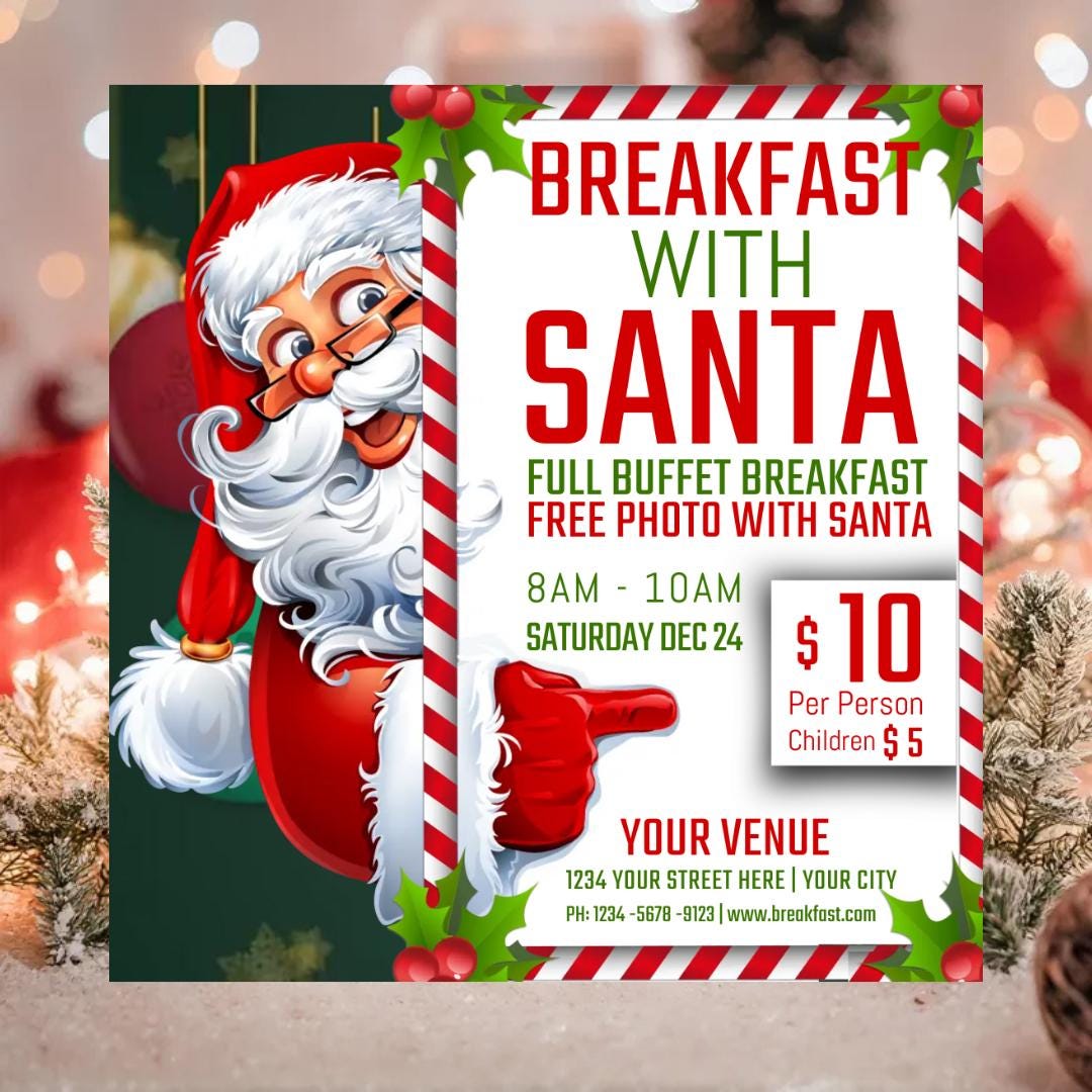 Breakfast With Santa Flyer | Holiday Brunch Invitation (canva Digital ...