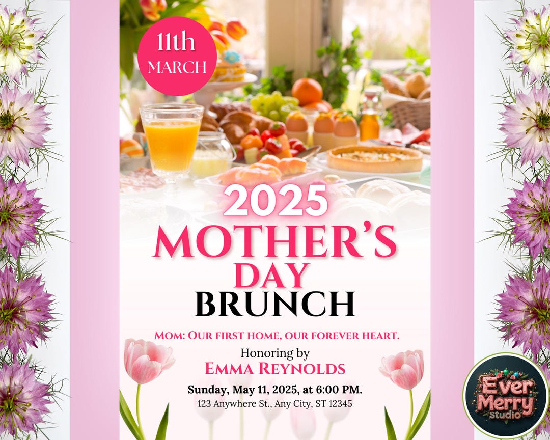 Editable Mother's Day Brunch Invitation | Moms & Mimosas Flyer | Blush ...