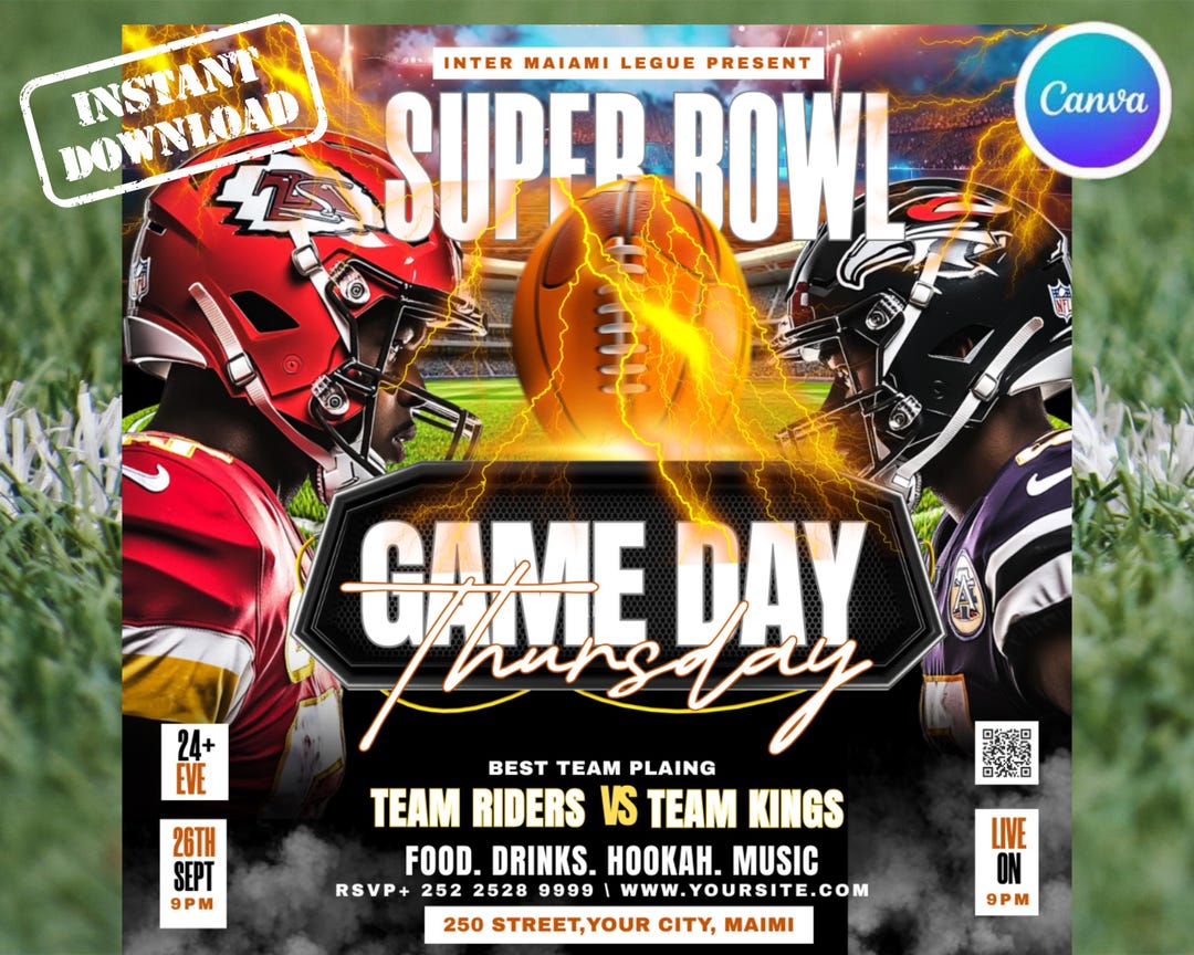 Editable Game Day Football Flyer – Tailgate & Sports Bar Event (canva ...