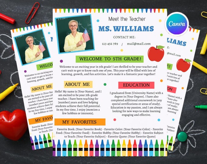 Meet the Teacher Template Editable in Canva Teacher Introduction Flyer ...