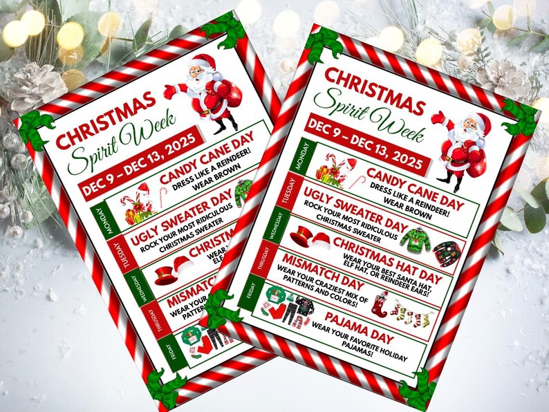 Christmas Spirit Week Flyer Template | Editable Canva Holiday Schedule ...