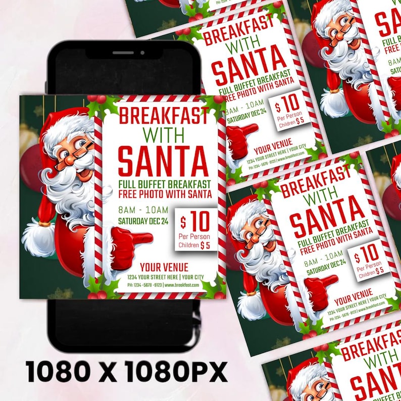Breakfast With Santa Flyer | Holiday Brunch Invitation (canva Digital ...