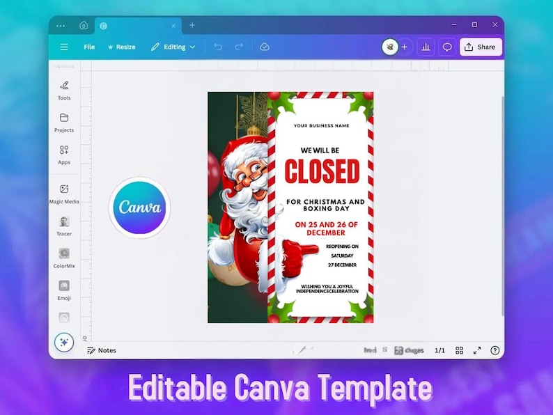 Christmas Closure Sign : Editable Business Holiday Notice (canva ...