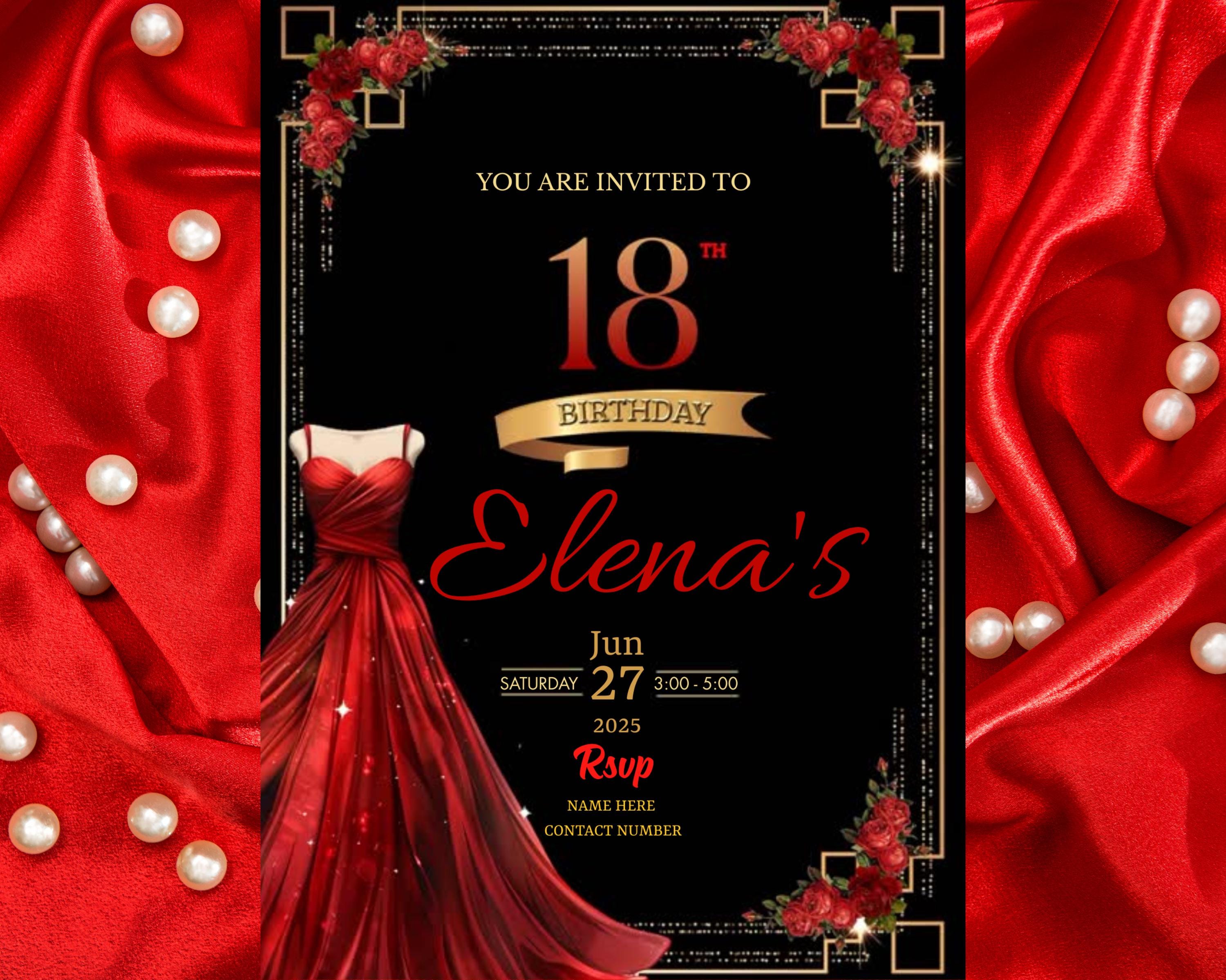 Red and Black 18th Birthday Invitation: Editable Canva Template - Etsy