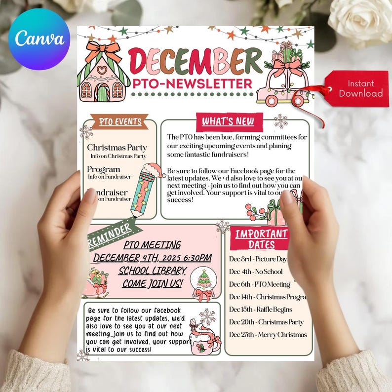 Winter Newsletter Template | Editable December School Update (canva) - Etsy