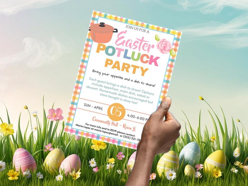 Editable Easter Potluck Invitation Template, Spring Potluck Party ...