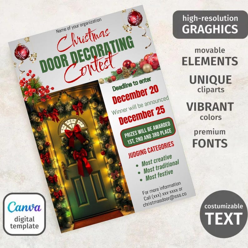 Christmas Door Decorating Contest Flyer | School, Office (editable ...