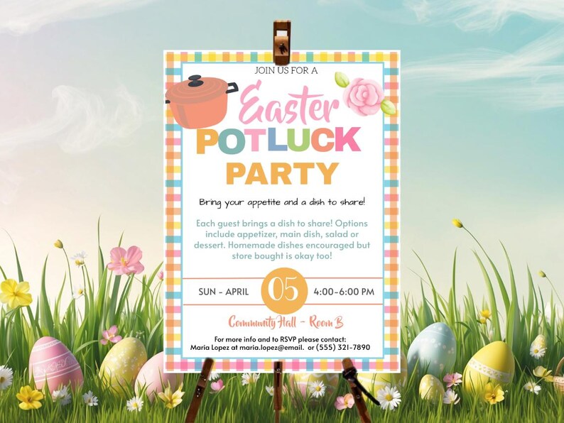 Editable Easter Potluck Invitation Template, Spring Potluck Party ...