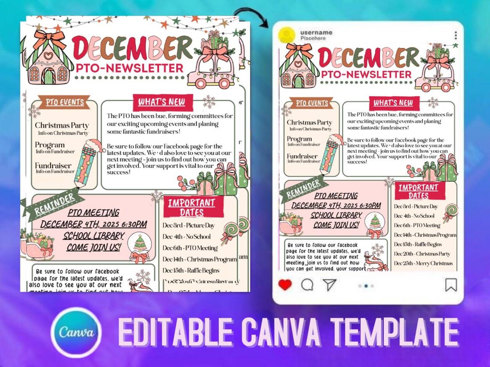 Winter Newsletter Template | Editable December School Update (canva) - Etsy