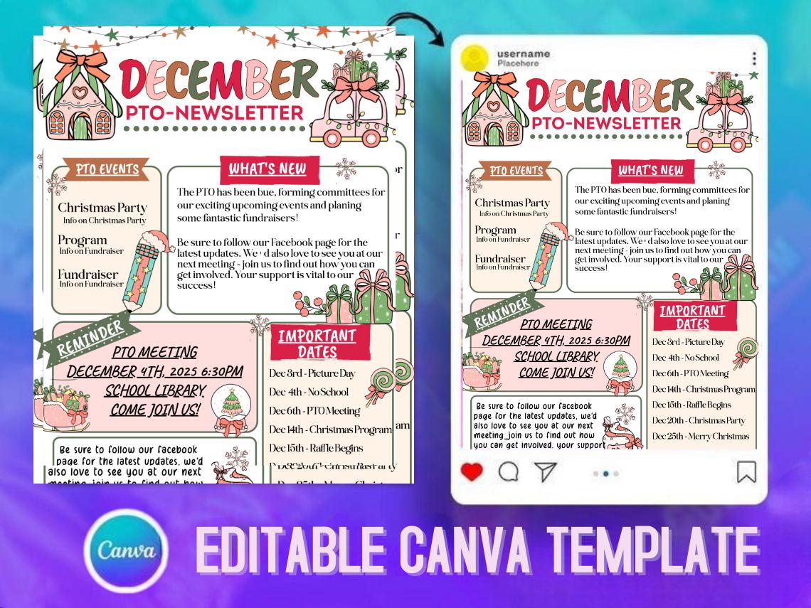 Winter Newsletter Template | Editable December School Update (canva) - Etsy