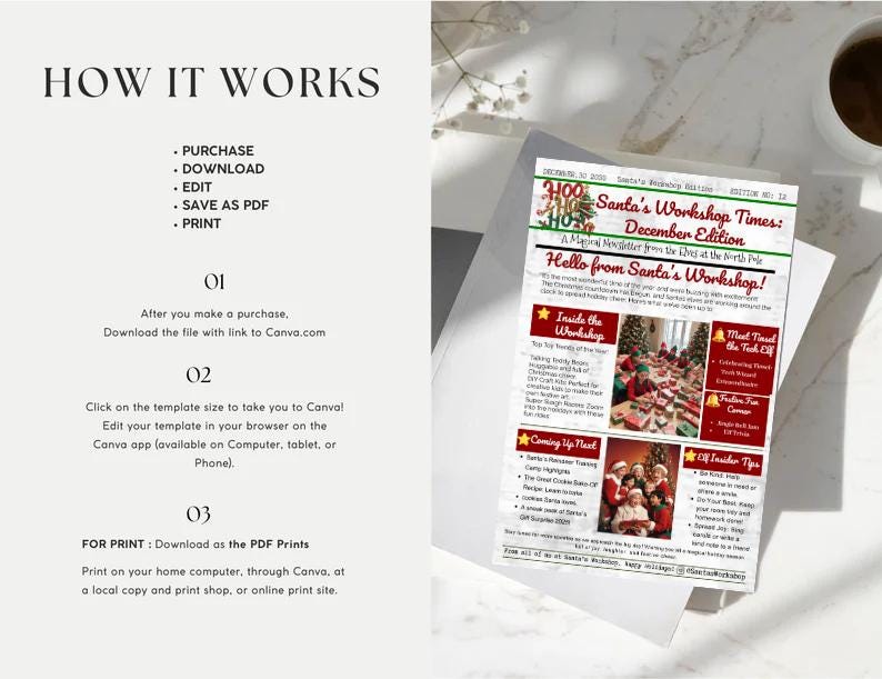 Editable Santa's Workshop Newspaper – Christmas Newsletter (canva ...