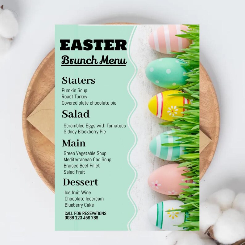 Editable Easter Menu Template Canva | Easter Brunch Menu Printable ...
