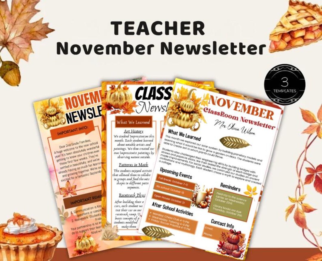 November Newsletter Templates, Thanksgiving Theme, Editable Canva ...