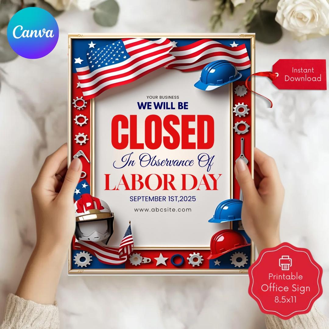 Labor Day Office Closure Sign: Editable Business Holiday Notice (canva ...