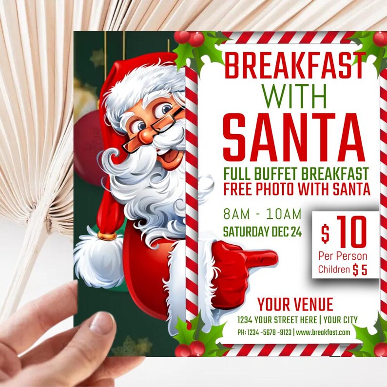 Breakfast With Santa Flyer | Holiday Brunch Invitation (canva Digital ...