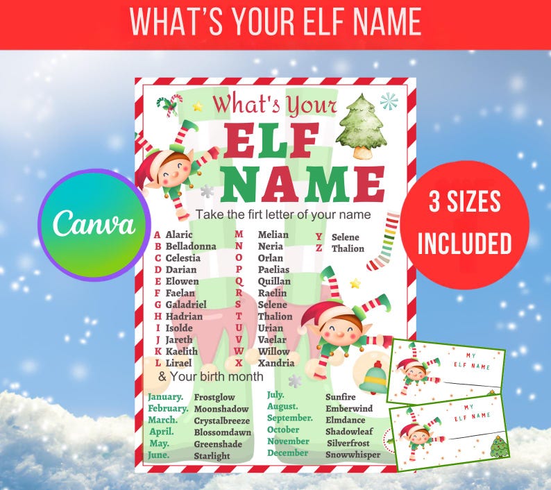 What's Your Elf Name Game – Printable Christmas Name Generator, Elf ...