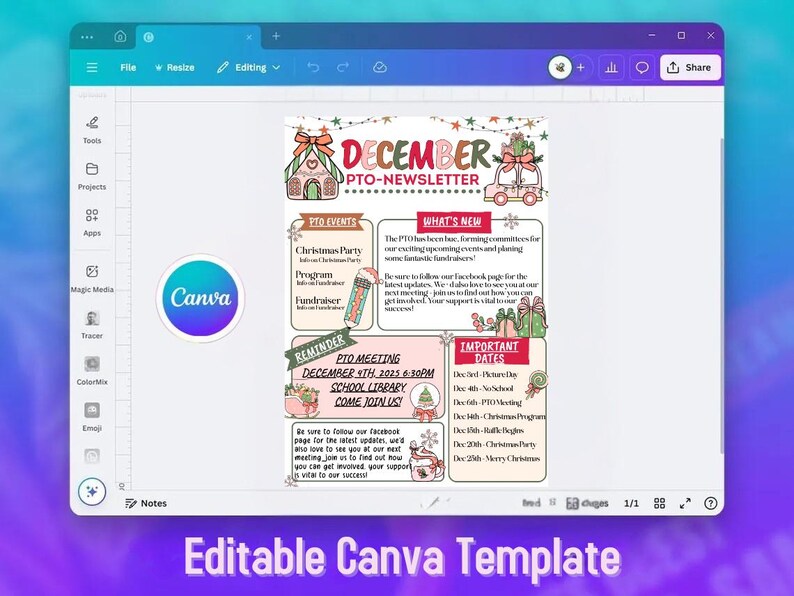 Winter Newsletter Template | Editable December School Update (canva) - Etsy