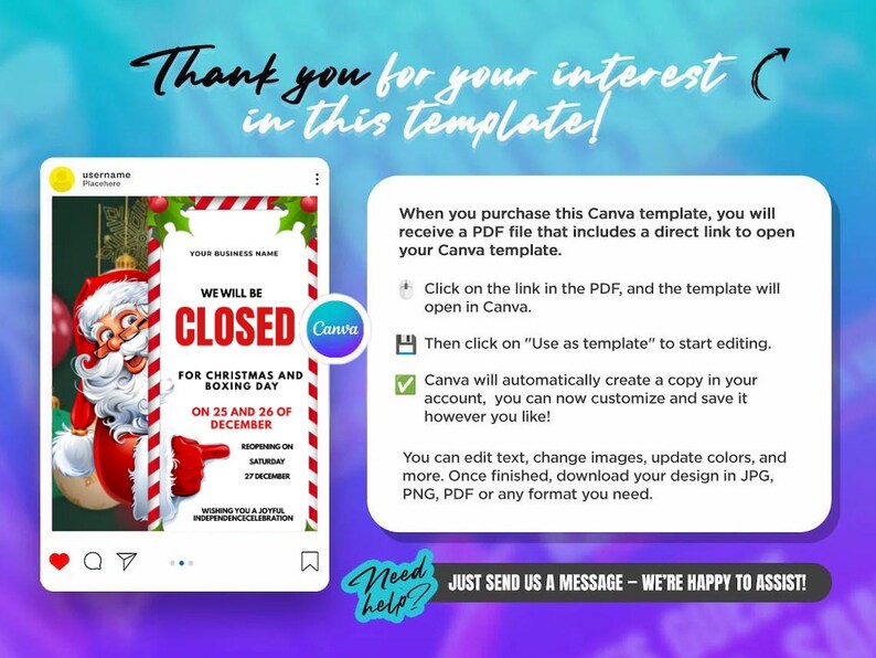 Christmas Closure Sign : Editable Business Holiday Notice (canva ...