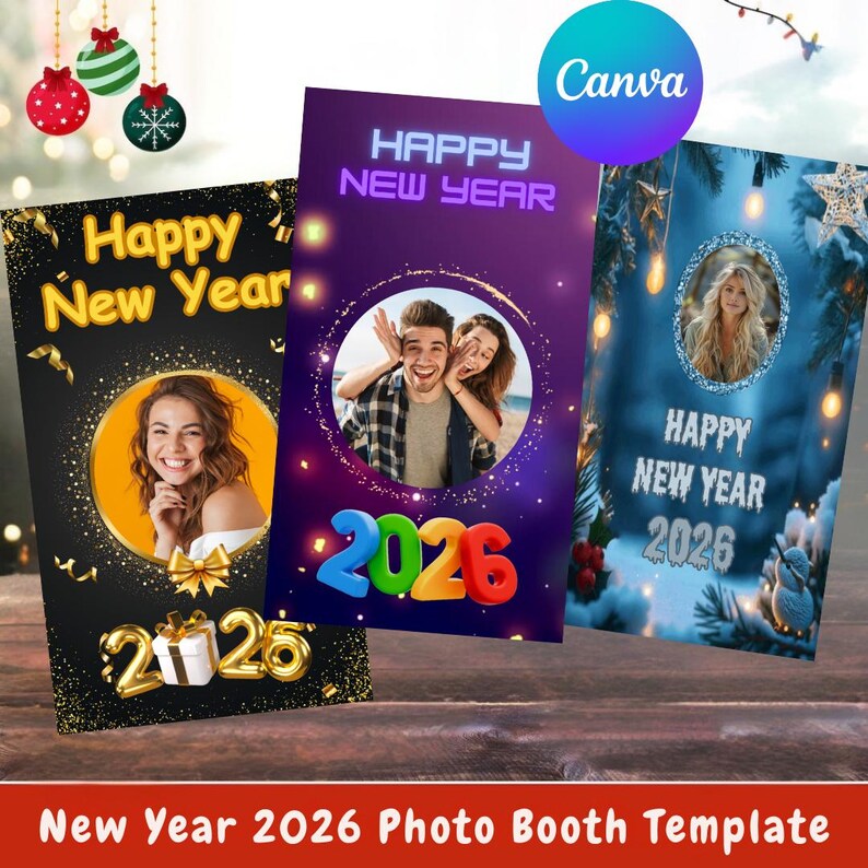 2026 New Year Photo Booth Template – 33 Frames, Editable Canva (digital ...