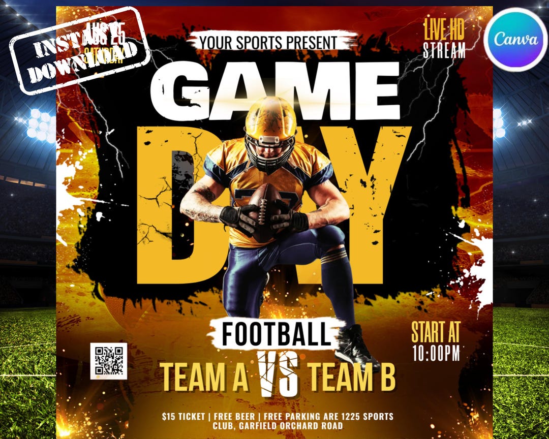 NFL Game Day Flyer Template | Editable Football Party Invitation (canva ...