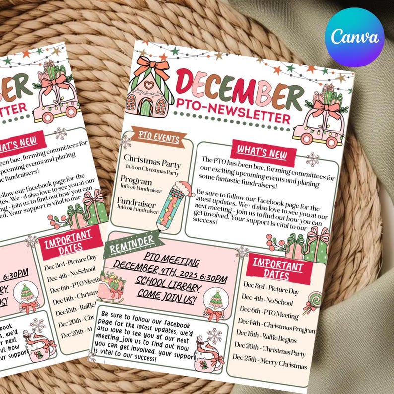 Winter Newsletter Template | Editable December School Update (canva) - Etsy