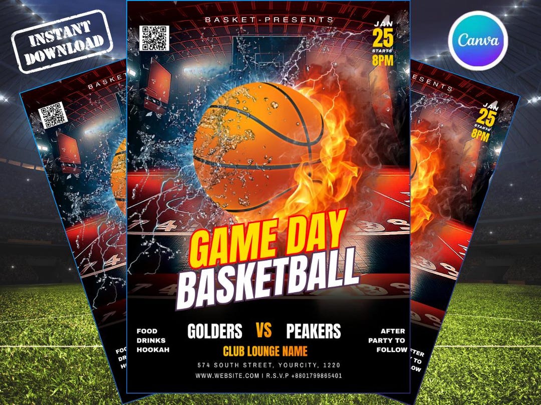 Game Day Basketball Flyer Template | Editable Canva Download - Etsy
