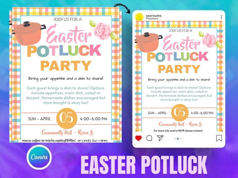 Editable Easter Potluck Invitation Template, Spring Potluck Party ...