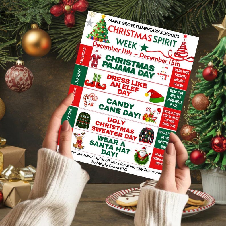 Christmas Spirit Week Flyer Template | Editable Canva Holiday Schedule ...