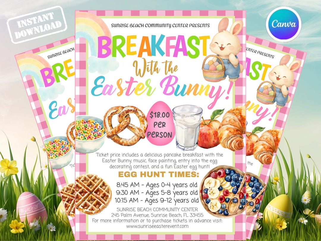 Breakfast With the Easter Bunny Flyer | Editable Canva Template ...