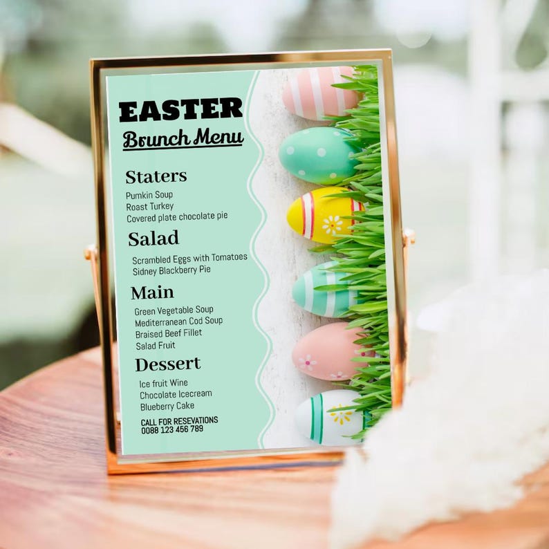 Editable Easter Menu Template Canva | Easter Brunch Menu Printable ...