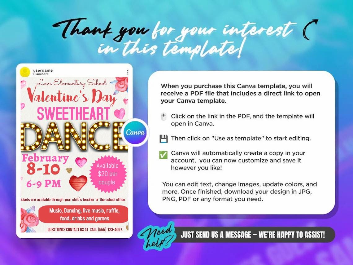Valentine's Day Dance Flyer | School Event Canva Template (digital ...