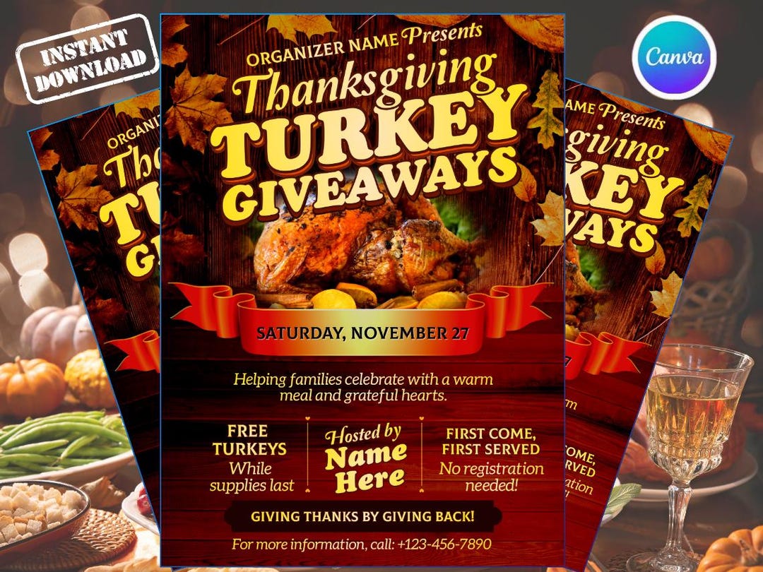 Thanksgiving Turkey Giveaway Flyer | Church Outreach, Canva Template ...