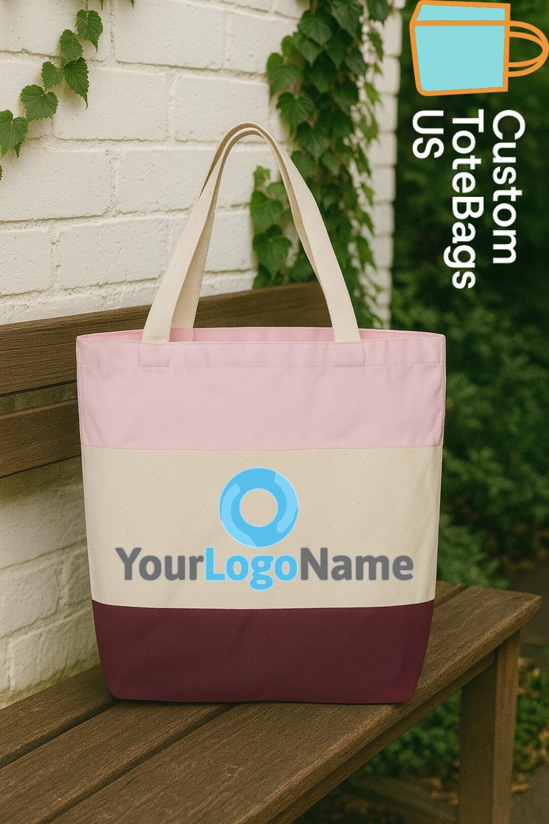 Custom Tri Color Tote Bags, Personalized Logo Bulk Tote Bags, Custom ...