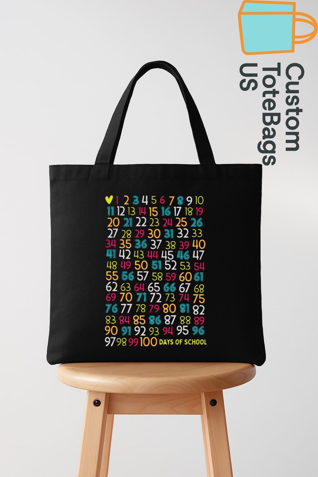 100 Days of School Counting Tote Bag, Cute Numbers 100th Day Canvas Bag ...