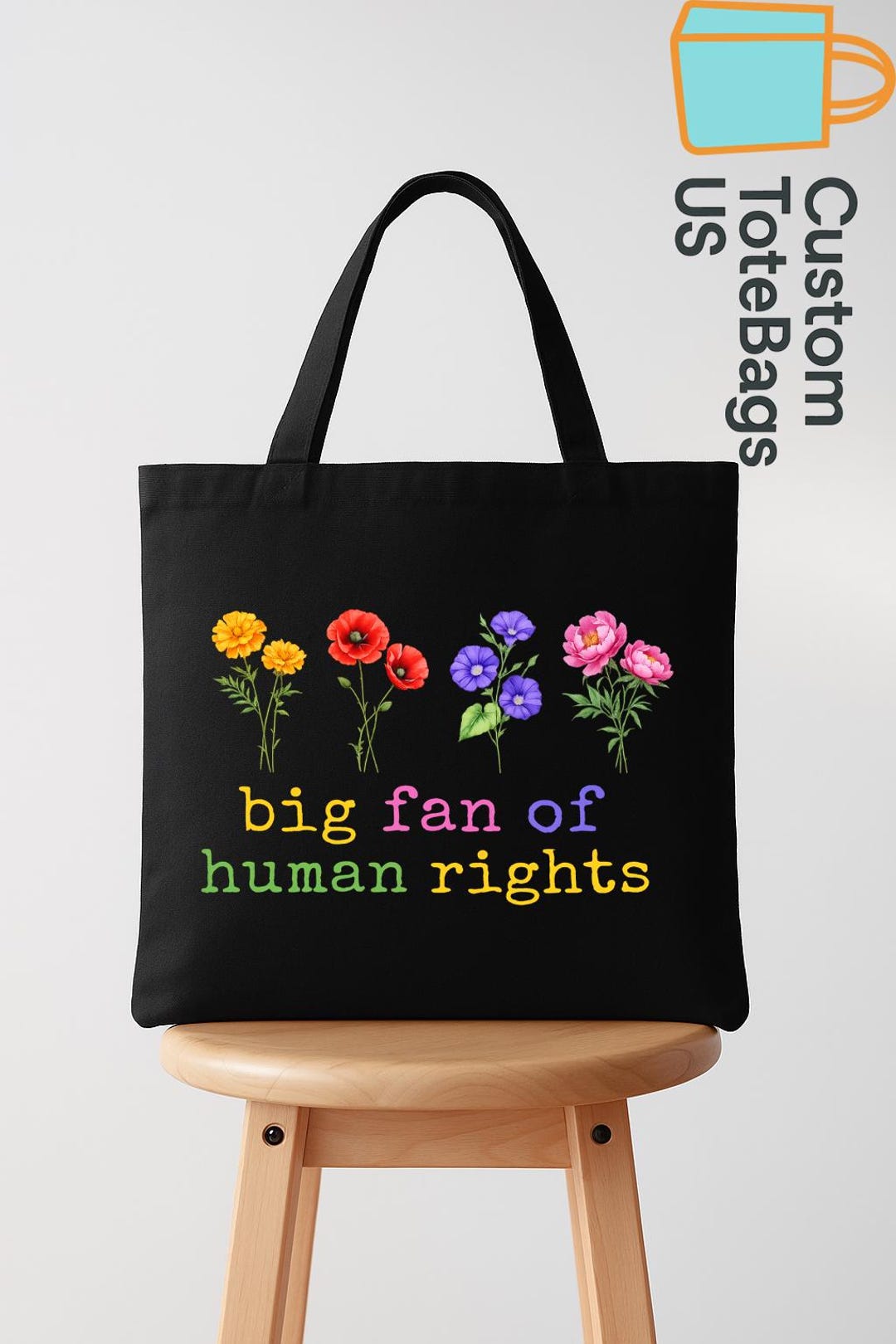 Big Fan of Human Rights Tote Bag, Floral Human Rights Canvas Bag ...