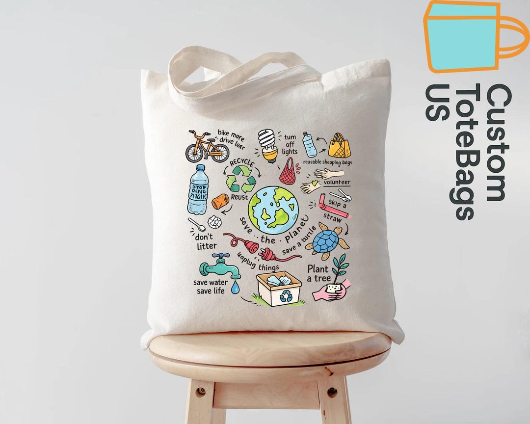 Save the Planet Tote Bag, Earth Day Eco Canvas Bag, Recycle Reuse ...