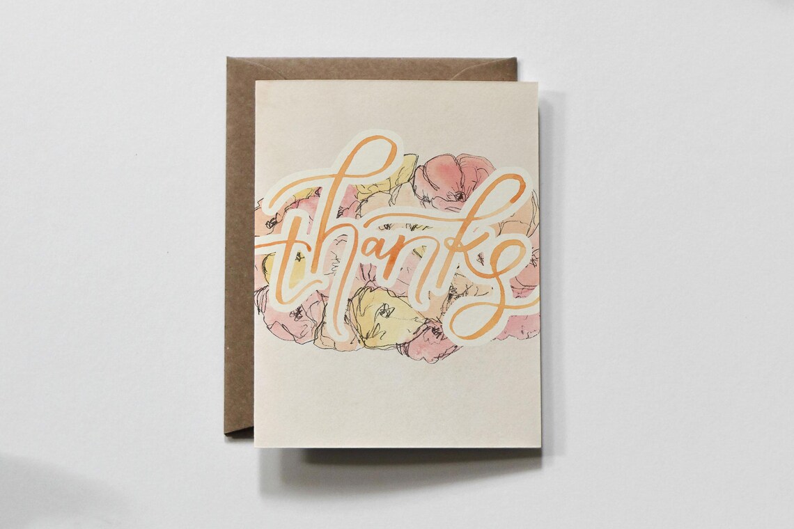 CURLY | Greeting Card, Thank You Greeting Card, Floral Thank You Card ...