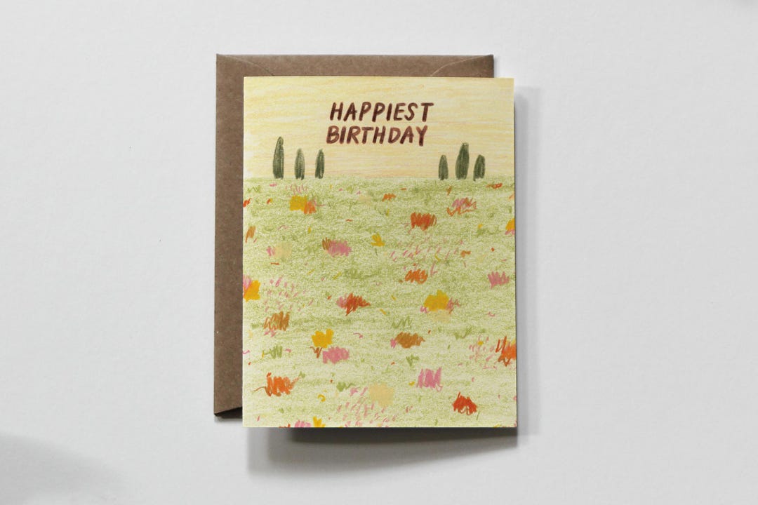 LANDSCAPE | Birthday Greeting Card, Green Landscape With Flowers ...