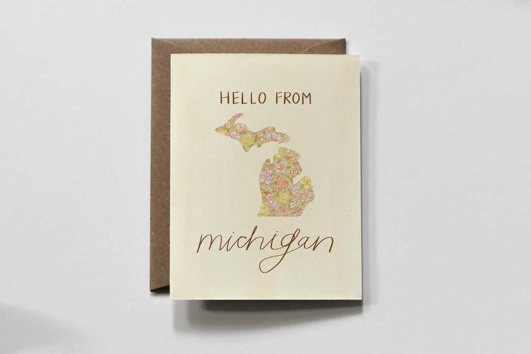 MICHIGAN | State of Michigan Greeting Card, Hello From Michigan Card ...