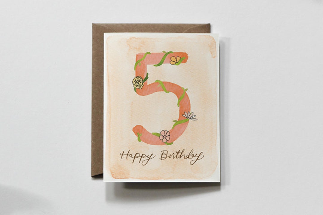 FIVE | 5th Birthday Greeting Card, Fifth Birthday Card, Card for Fifth ...