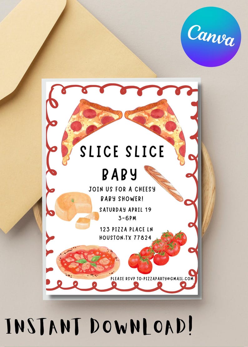 Pizza Party Invitation, Baby Shower, Invitation, Pizza, Party, Baby - Etsy