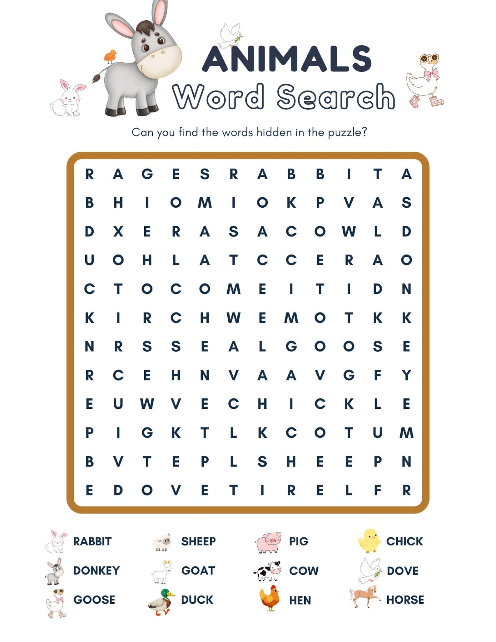 Animal Wordsearch | Puzzle - Etsy