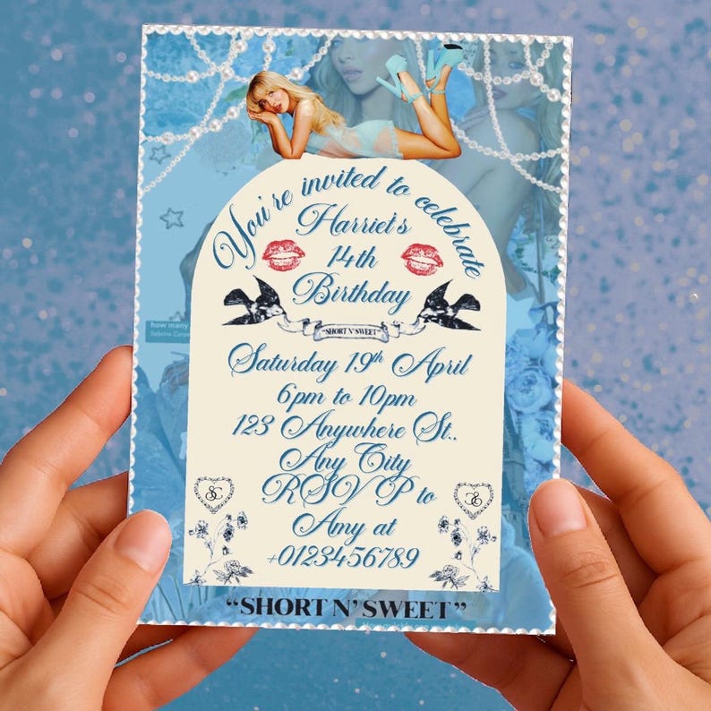 Sabrina Carpenter Inspired Invitation for Parties, Short N Sweet Themed ...
