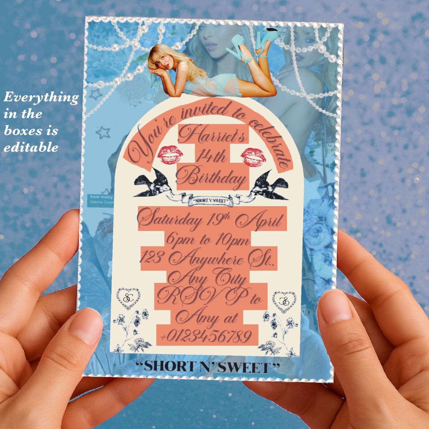 Sabrina Carpenter Inspired Invitation for Parties, Short N Sweet Themed ...