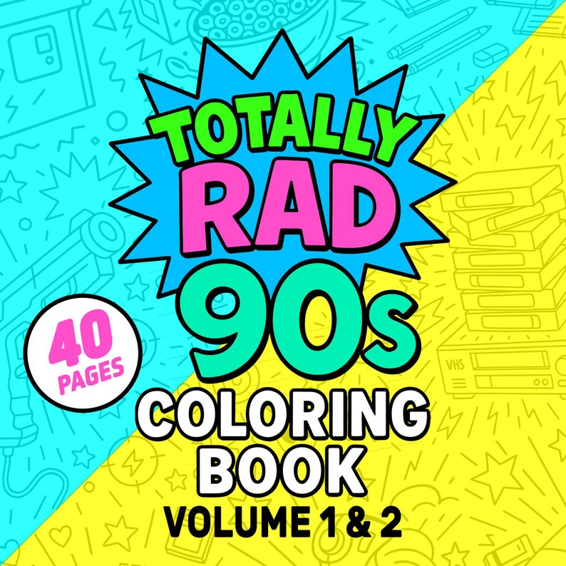 90s Coloring Book Bundle Vol. 1 & 2: 40-page Printable Nostalgia PDF ...