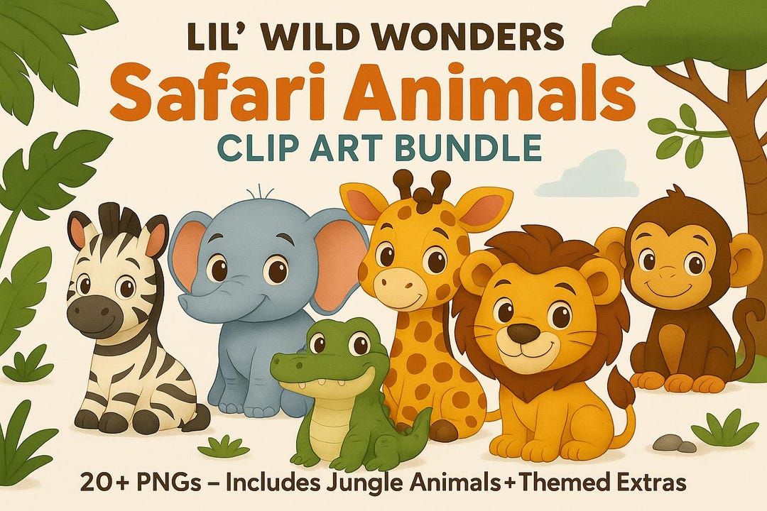 Lil’ Wild Wonders Safari Animals Clip Art Bundle | Cute Jungle Pngs for ...