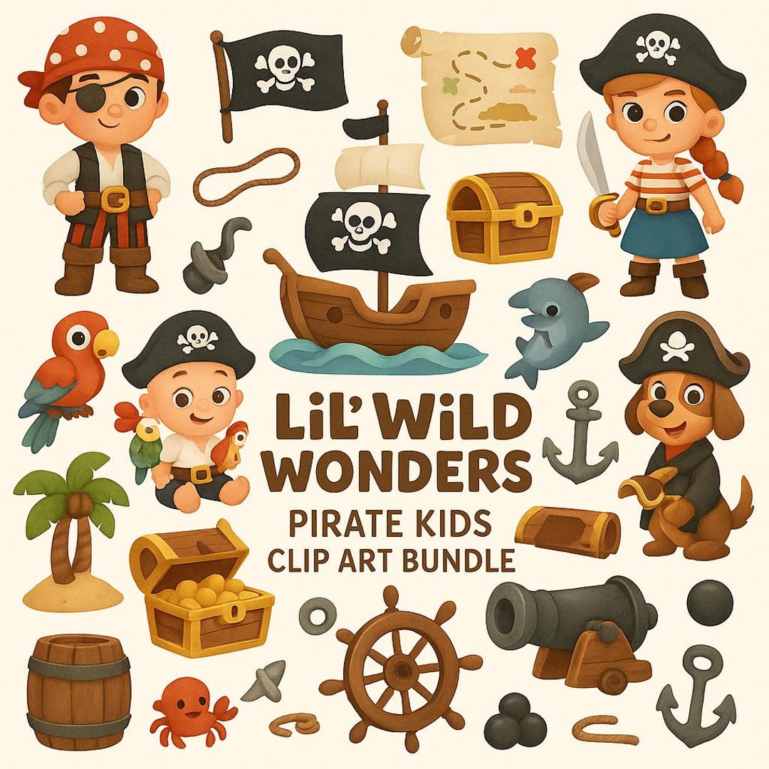 Lil' Wild Wonders Pirate Kids Clip Art Bundle | Cute Pirate Animals ...