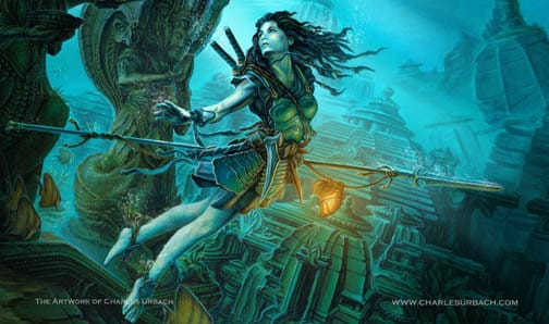 Gaming Play Mat 24"x14" Fantasy Art Mermaid L5R Naga Samurai Merfolk ...