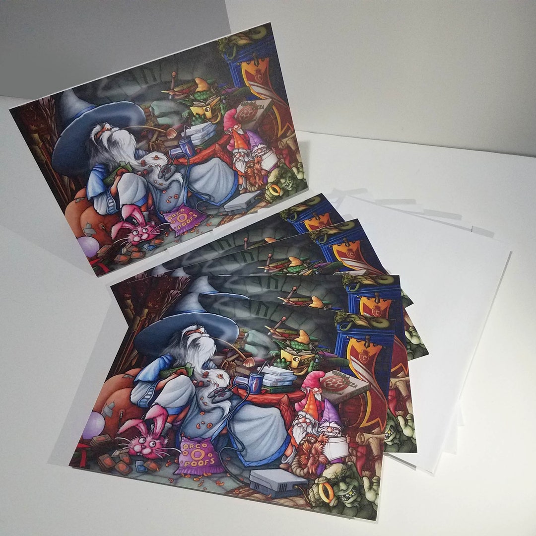 5"x7" Lazy Sleepy Wizard Fantasy Art Blank Birthday Card Set X5 ...