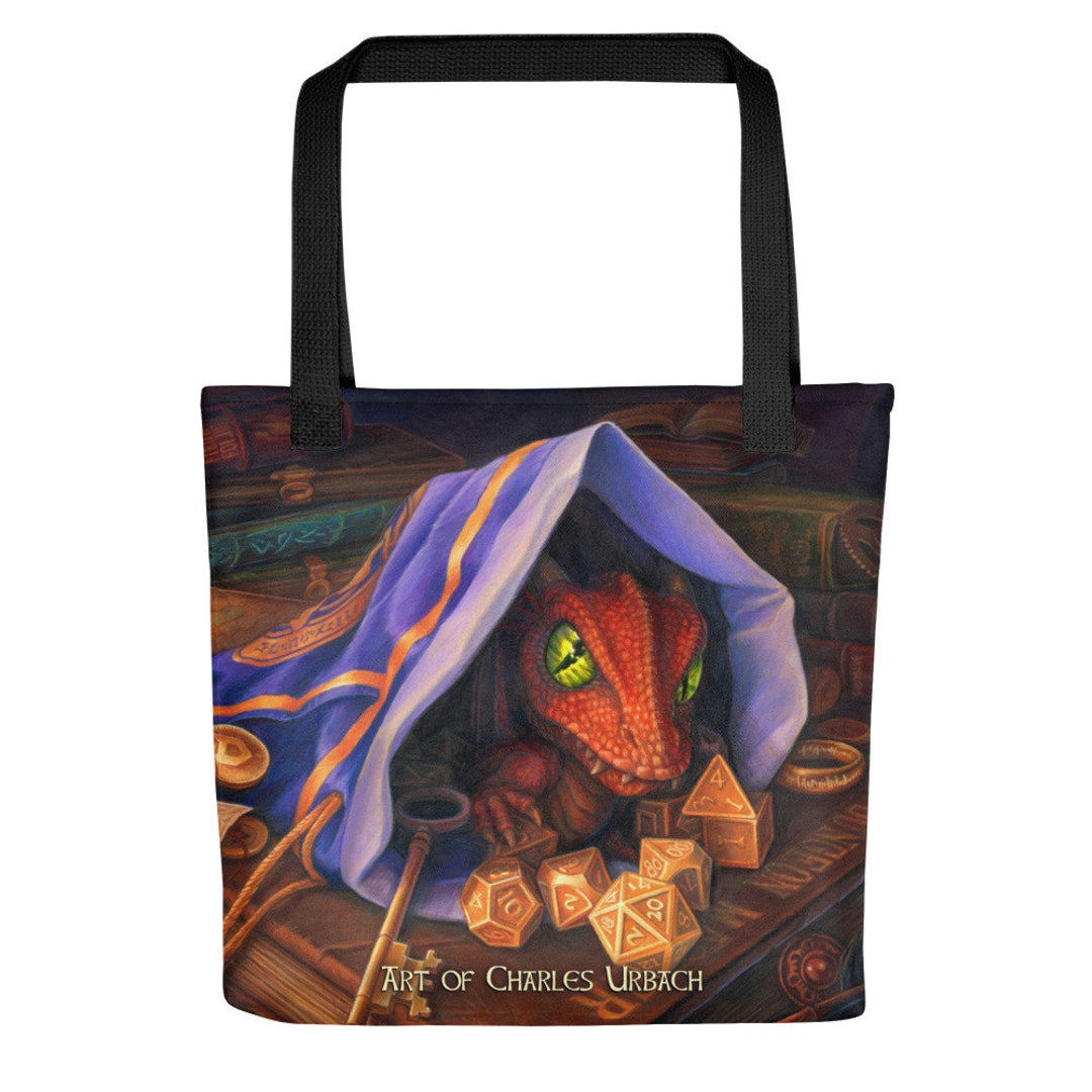 Tote Bag 15"x15" Dragon RPG Dice Treasure Fantasy Art Magic Spell Book ...